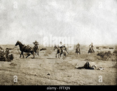 TEXAS: COWBOY, c1908. /nA cowboy on horseback separating a cow from the ...
