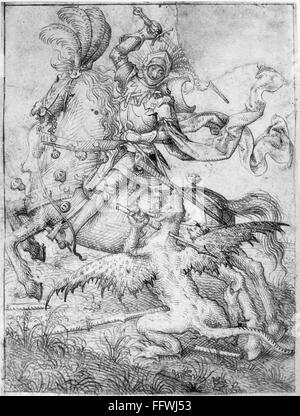 SAINT GEORGE AND DRAGON. /nSaint George slaying the dragon. Woodcut ...