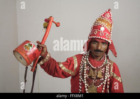 Gondhali from Sholapur District playing drums , Maharashtra , India MR ...