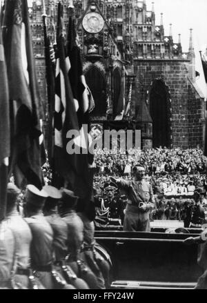Photograph of the Nazi rally in the Cathedral of Light, a main ...
