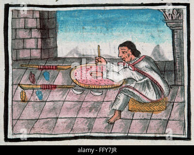 MEXICO: AZTEC CRAFTSMAN. /nAn Aztec craftsman working with feathers ...