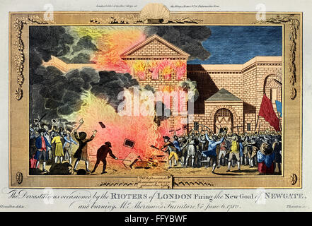 LONDON: GORDON RIOTS, 1780. /nA London mob burning Newgate prison on 6 ...