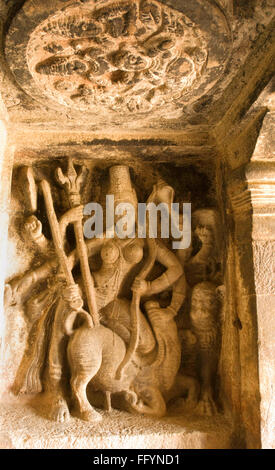 Durga slaying Mahishasura - Ravanaphadi Cave temple in Aihole ...