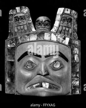 NATIVE AMERICAN FRONTLET. /nCarved and painted wooden frontlet with ...