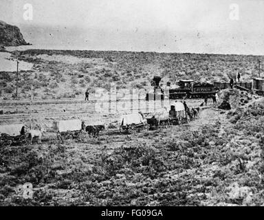 Construction train on the Union Pacific Railroad, 1868. Photograph ...