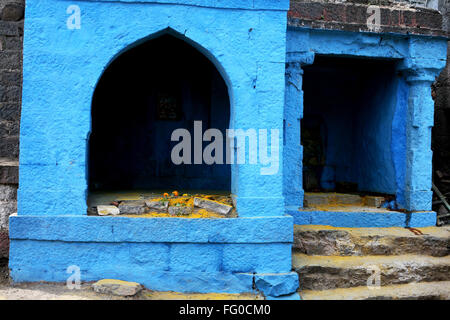 A temple in blue color at the Jejuri temple, Pune, Maharashtra, India ...