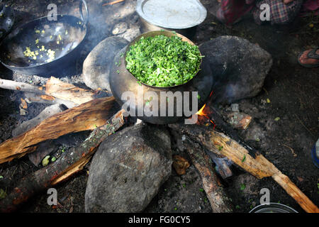A green vegetable cooked on bonfire Uttarakhand India Asia Stock Photo ...