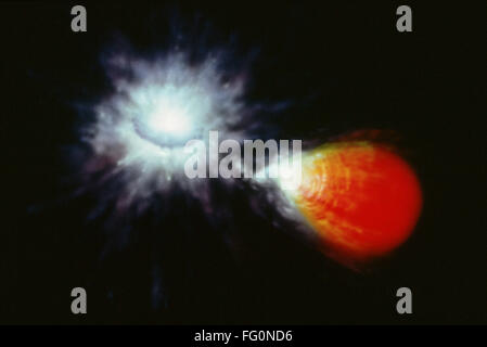 SPACE: BINARY STAR. /nA binary star in a dumbbell formation as the two ...