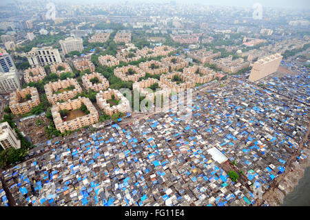 aerial view of government colony ; slums ; rich poor ; old new ; then ...