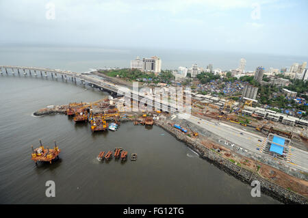 aerial view of bandra worli rajiv gandhi sea link from bandra ...