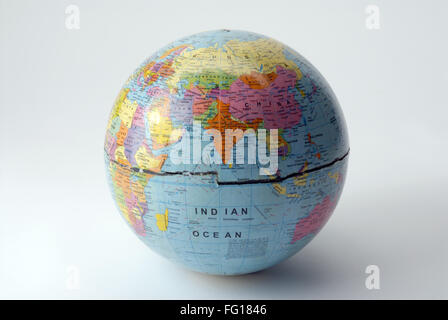Globe world map broken world due to global warming showing Indian Ocean ...