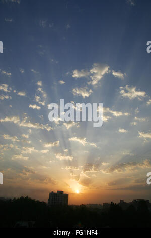 Sunrise over Pune city with fluffy clouds and blue skies, Pune ...