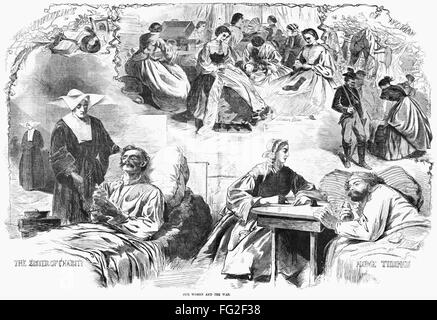 Hospital laundry during the American Civil war, showing nurses, doctors ...