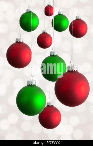 Horizontal Christmas background with hanging green Christmas ball and ...