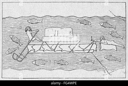 ASSYRIAN RAFT. /nAn ancient Assyrian raft constructed of inflated ...
