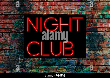 Night club neon light border on brick wall. Triangle background ...