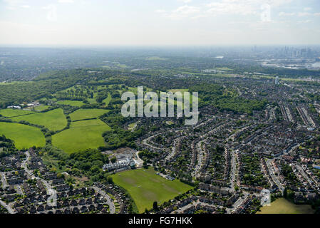 An aerial view of the areas of Woolwich and Shooters Hill, South London ...
