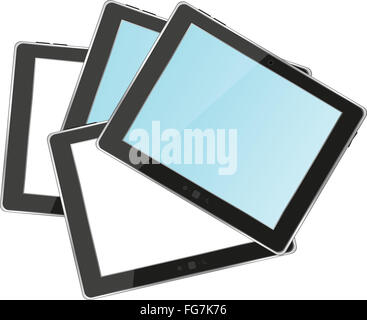 tablets pc with empty white and blue screen and black frame. Object ...