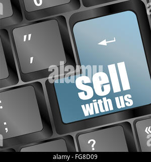 sell with us message on keyboard key, to sell something or sell concept ...
