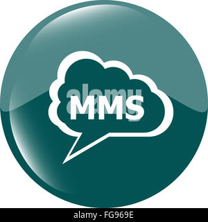 Mms round blue glossy web design icon isolated on white background ...