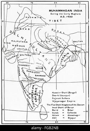 Map of Muhammadan India, beginning of Mughal Empire, Indian map, 1490 ...