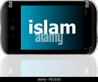 islam word on smart mobile phone, social concept Stock Photo - Alamy