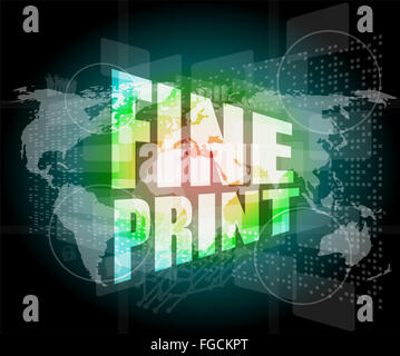 fine print words on digital touch screen interface Stock Photo - Alamy