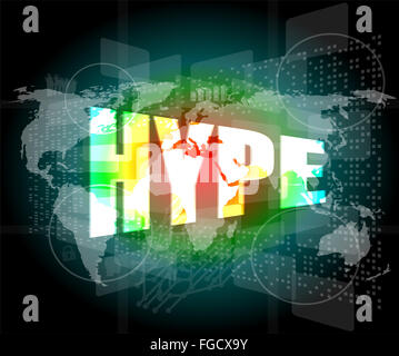hype word on digital screen background with world map Stock Photo - Alamy