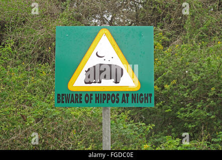 'Beware of Hippos at Night' warning sign, iSimangaliso Wetland Park ...