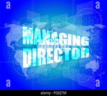 managing directors words on digital screen background with world map ...