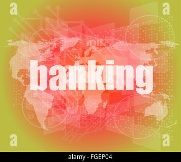 banking word on touch screen, modern virtual technology background ...