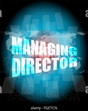 managing directors words on digital screen background with world map ...