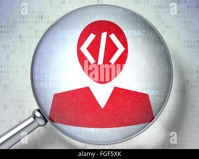 Software concept: Programmer with optical glass on digital background Stock Photo - Alamy