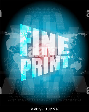 fine print words on digital touch screen interface Stock Photo - Alamy