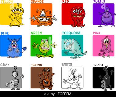 Cartoon Illustration of Primary Colors with Alien Characters ...