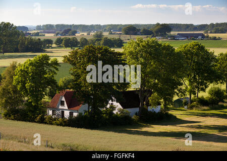 Swedish farmhouse and farmland, near Loderup, Skane, South Sweden ...