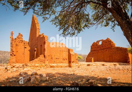 Old Palapye church ruins built from baked earth bricks in rural ...