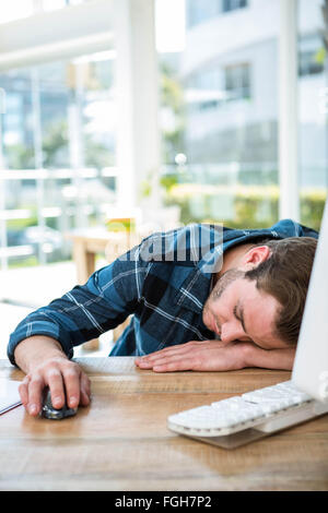 Businessman sleeping on laptop computer and touching coffee cup Stock ...