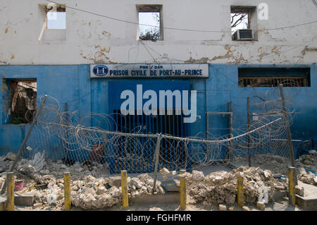 View of the collapsed Haiti's main prison in the capital Port au Prince ...
