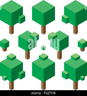 Cartoon forest tree set. Simple vector green tree set isolated on white ...