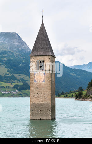 Church tower in Lake Reschen, Graun, Reschen Pass, Vinschgau, South ...