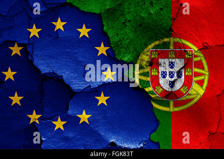 Flags of EU and Portugal painted on cracked wall Stock Photo - Alamy