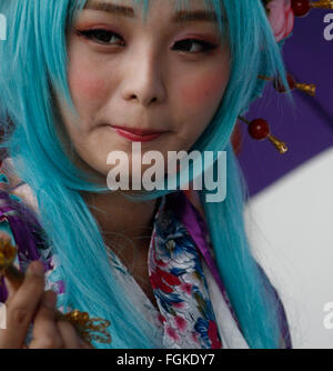 Pasay City, Philippines. 20th Feb, 2016. Cosplayers take a selfie ...