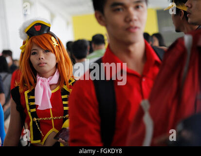 Pasay City, Philippines. 20th Feb, 2016. Cosplayers take a selfie ...