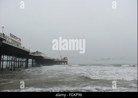 Brighton, England. 20th February 2016. UK Weather. Light rain, strong ...