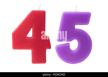 Number 45 birthday candle in a cupcake against a blue background Stock ...
