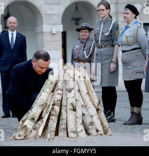 Warsaw, Poland. 21st Feb, 2016. Polish President Andrzej Duda starts a ...