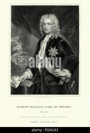 Portrait of Sir Robert WALPOLE - British engraving XIX th Century Stock ...
