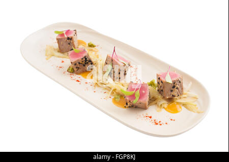 Modern style Japanese food, Burned tuna with herbs Stock Photo - Alamy