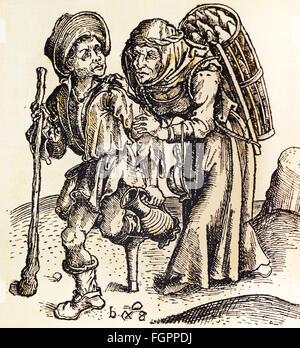 people, misery / adversity, beggars, beggar pushing his wife in a ...